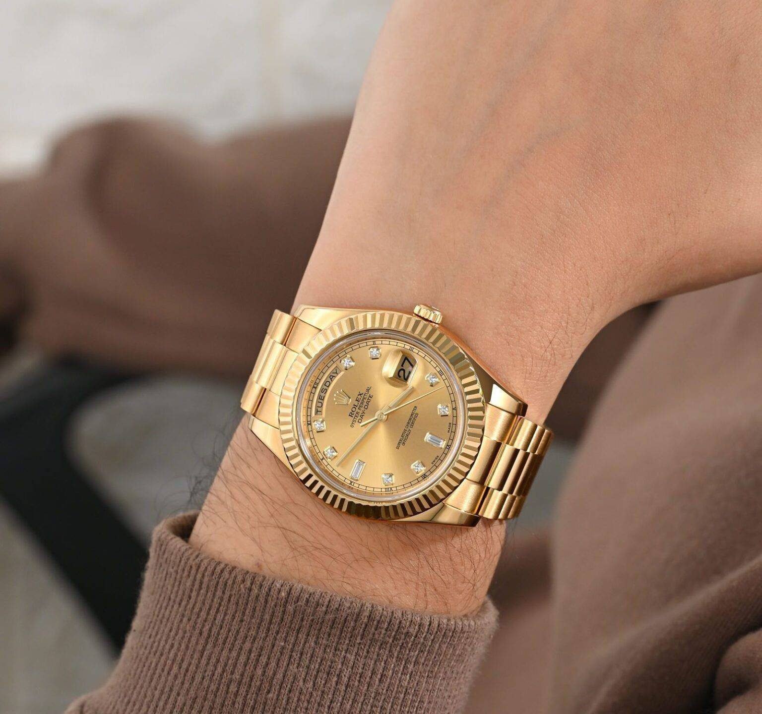 RLX Day-Date Gold Diamond Watch - SwiZZWatches